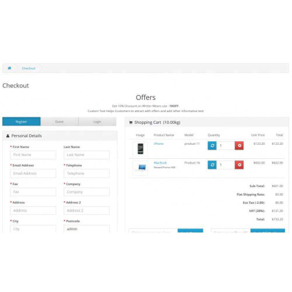 Opencart Onepage Checkout- Quick Checkout- Ajax quick checkout