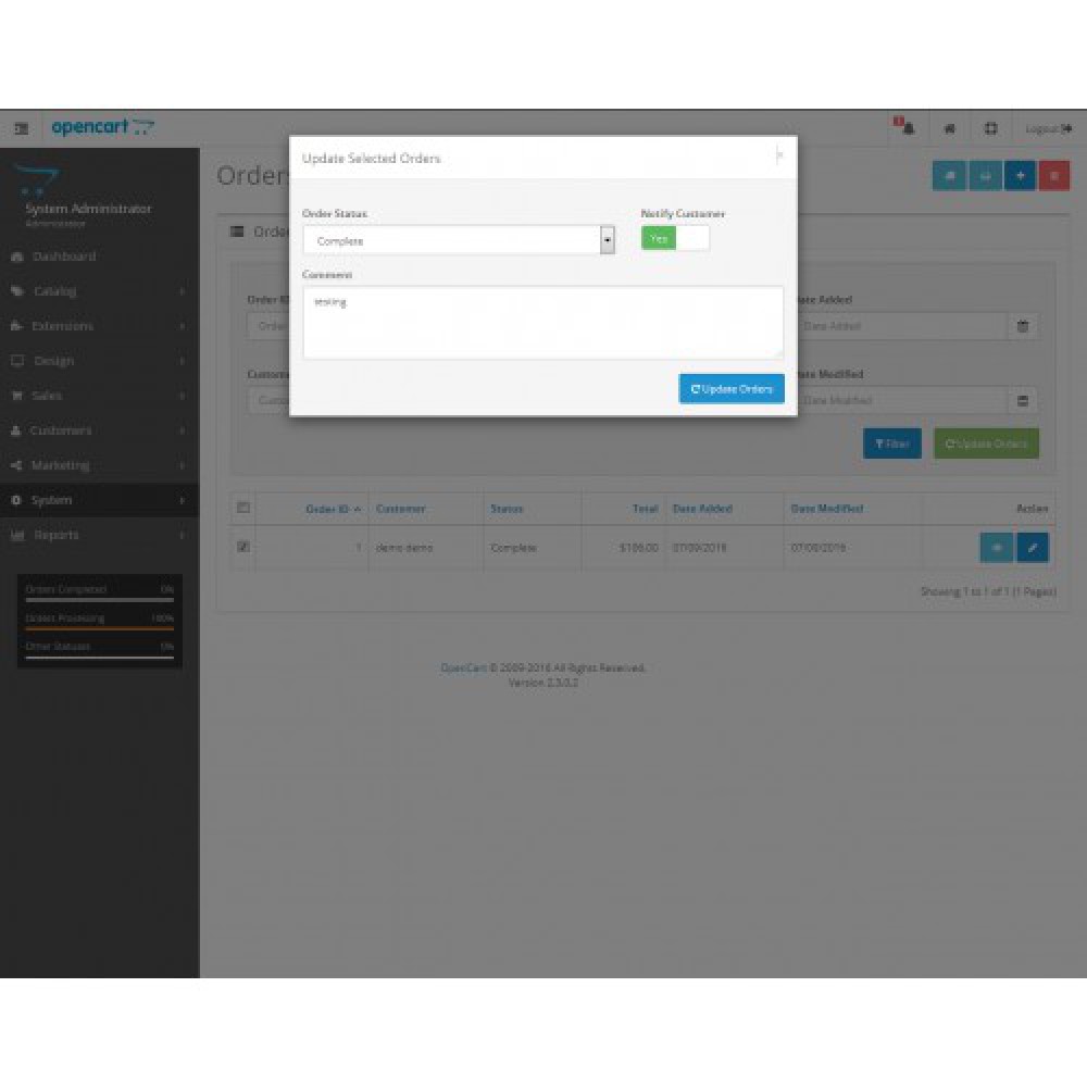 OpenCart Bulk Order Status Update - Bulk Order Update