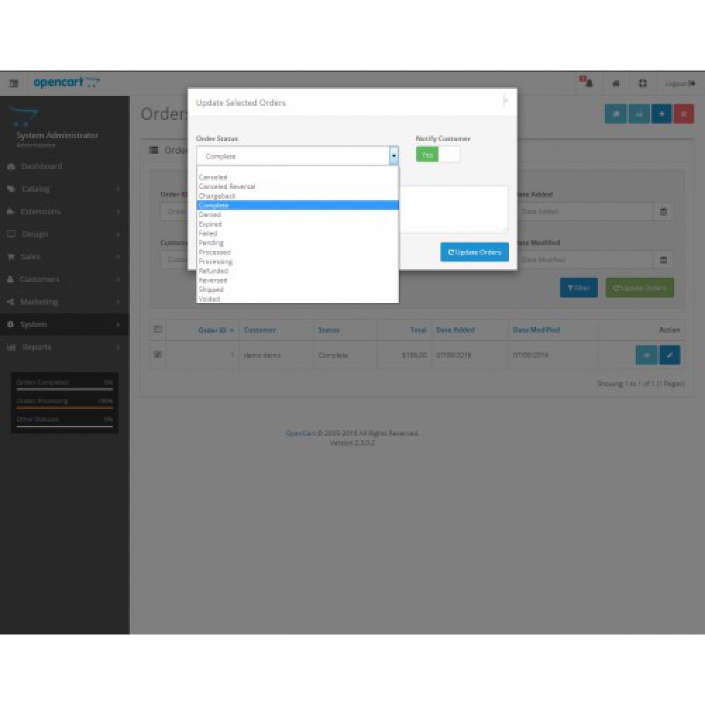 OpenCart Bulk Order Status Update - Bulk Order Update