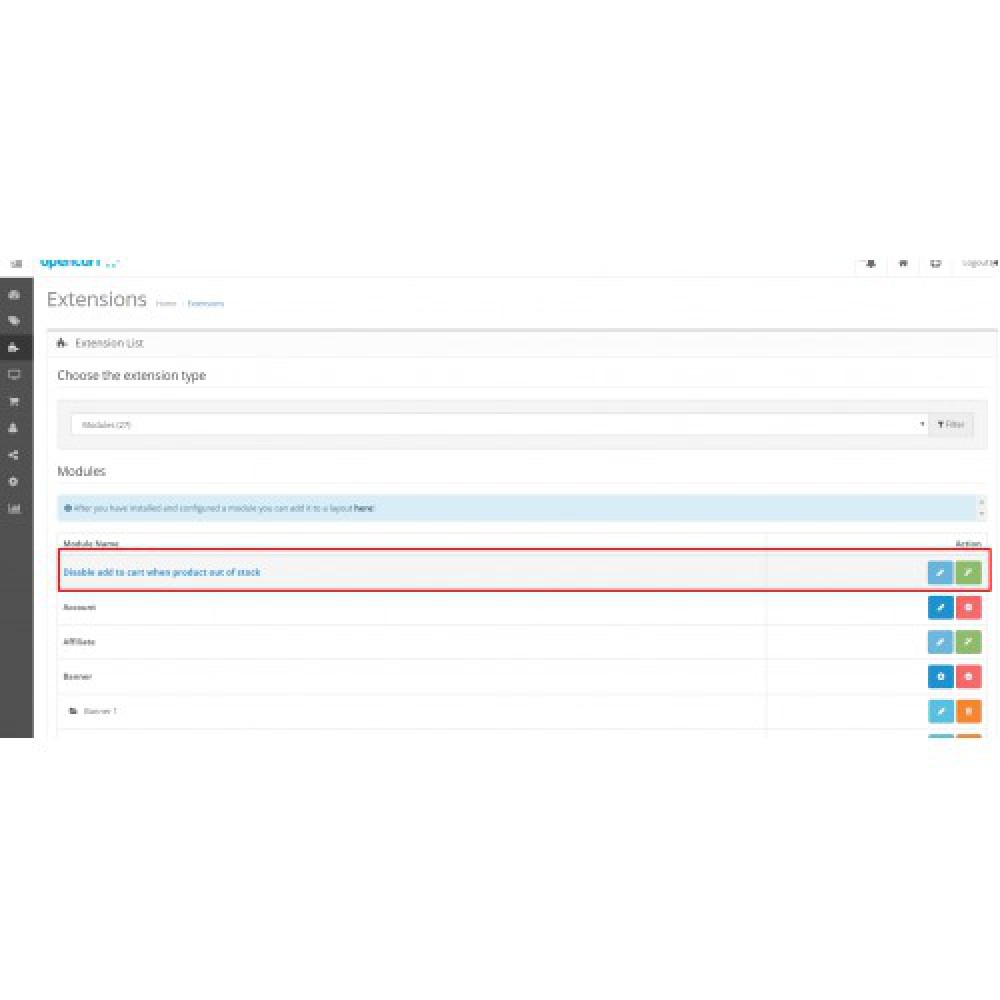 OpenCart Disable add to cart when product out of stock