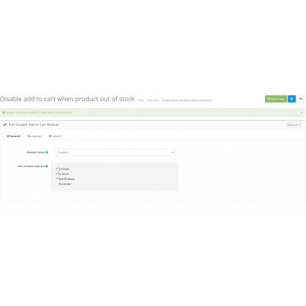 OpenCart Disable add to cart when product out of stock