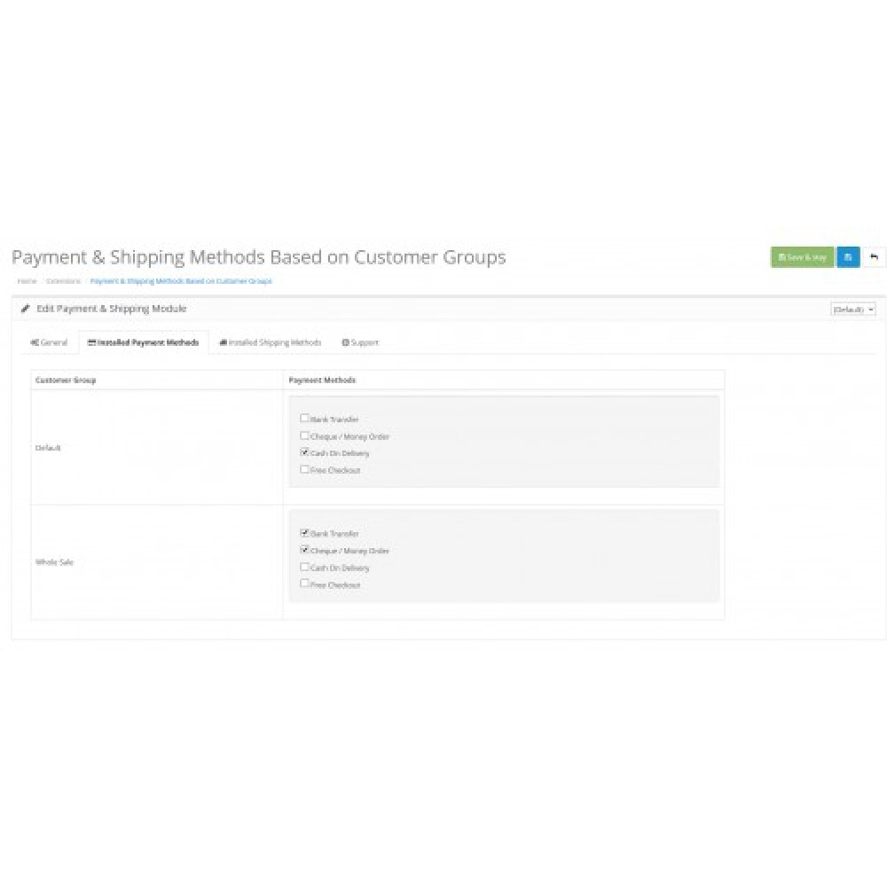 Payment and Shipping methods accordingly customer Group