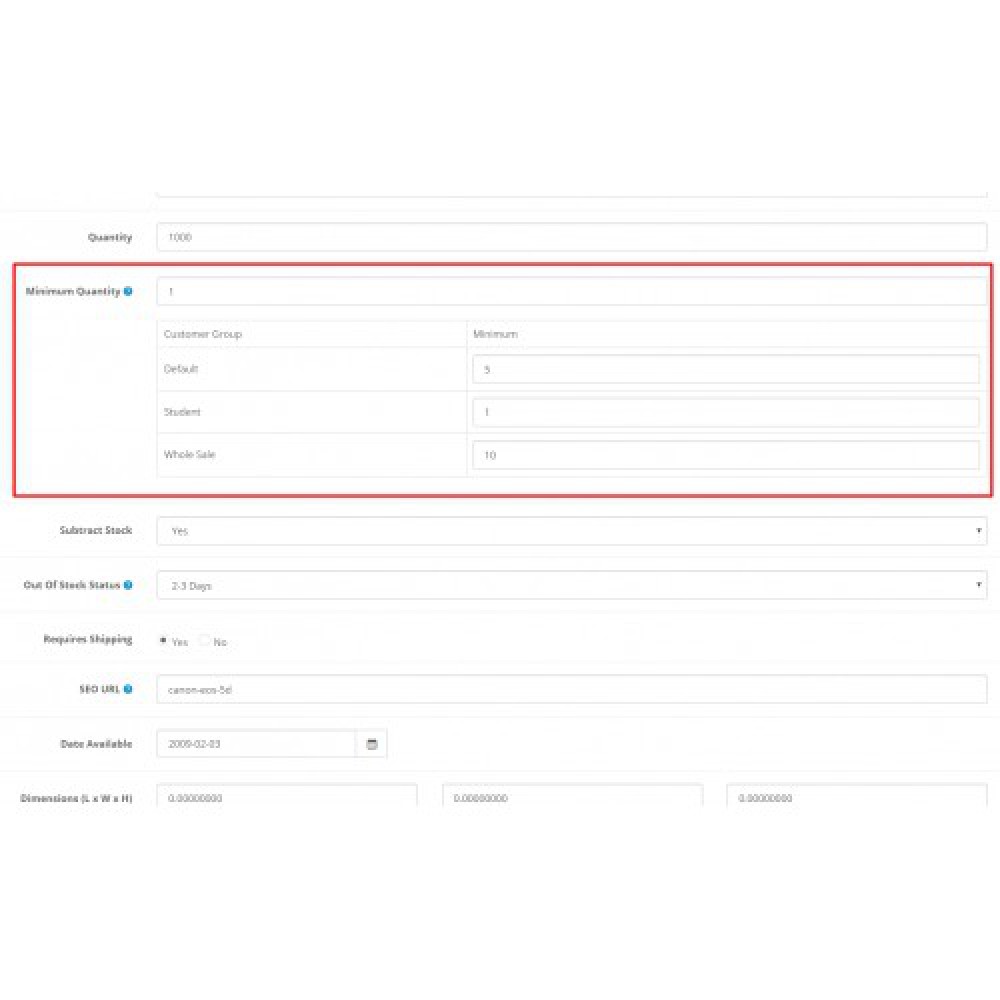 Product Minimum Quantity accordingly Customer Group Module