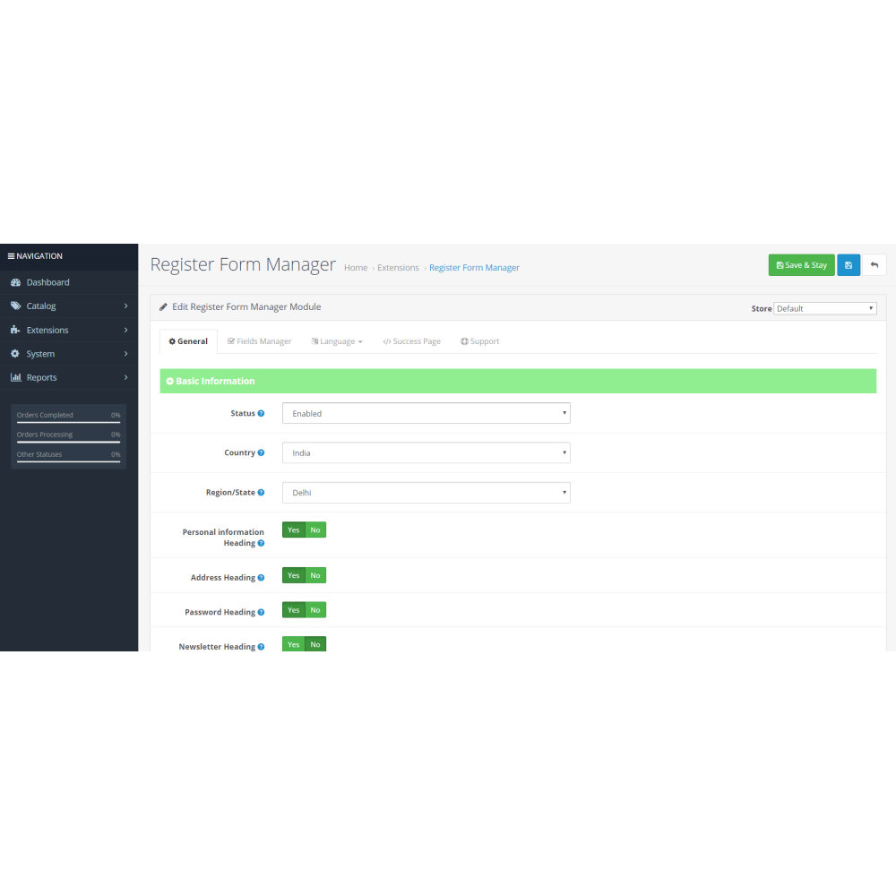 OpenCart Register Form Manager- Quick Signup Module